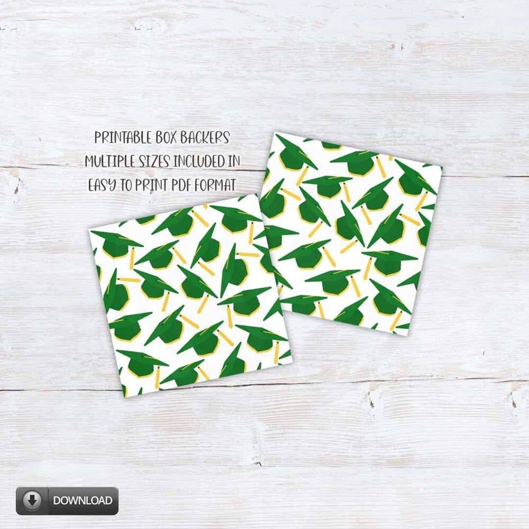 Printable Graduation Cap Cookie Box Backer, Green Yellow Graduation ...