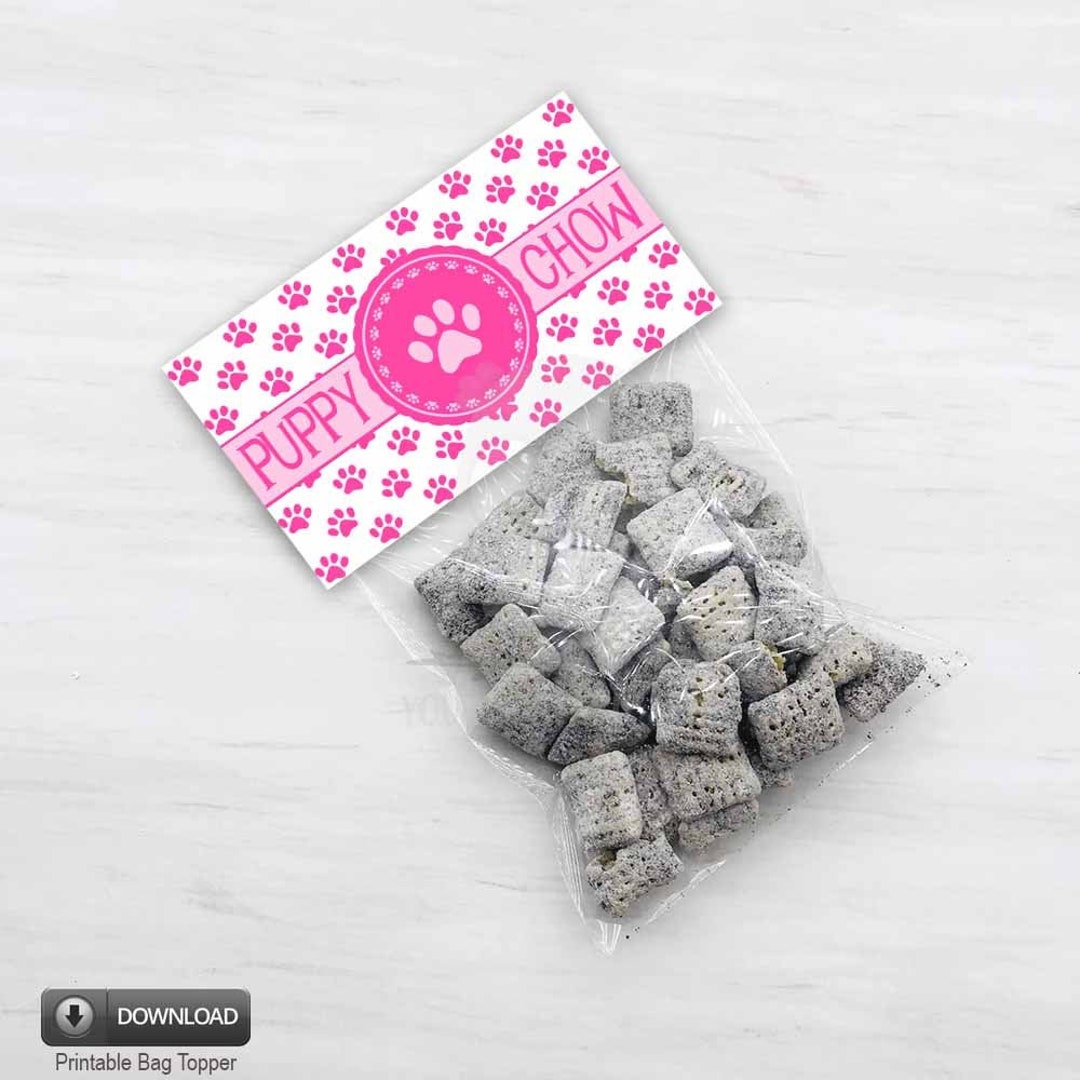 Printable Pink Puppy Chow Treat Bag Toppers, Puppy Birthday Thank You ...
