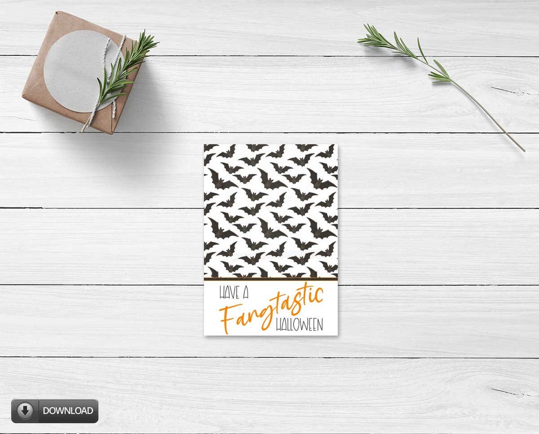 Spooky Halloween Bat Printable Cookie Cards Bat Fangtastic - Etsy