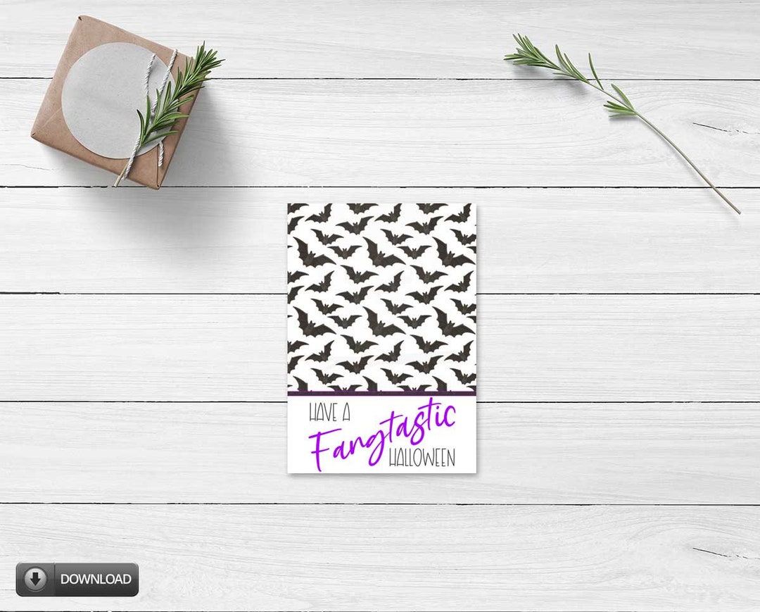Fangtastic Halloween Cookie Cards, Spooky Halloween Bat Printable Cards ...
