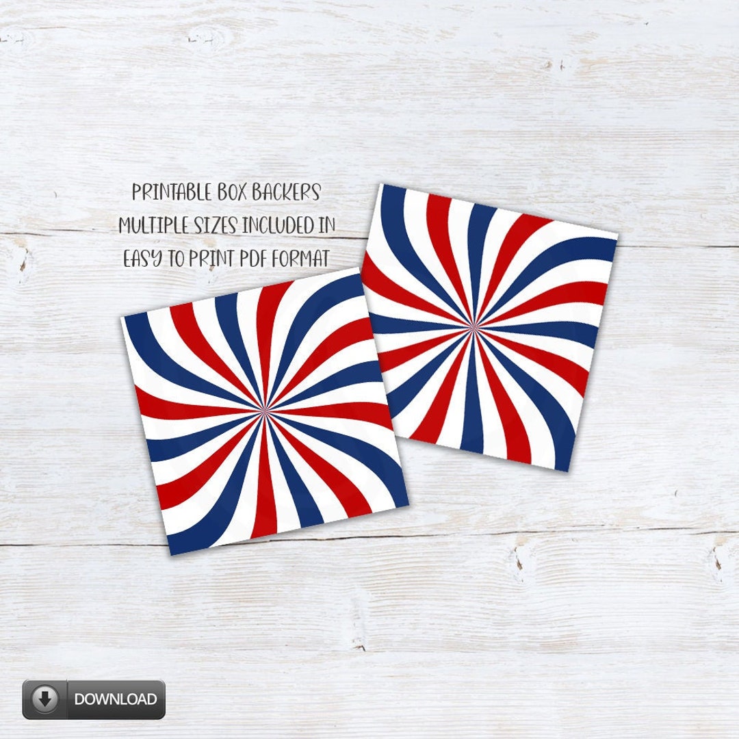 4th of July Cookie Box Backer, Printable Patriotic Red White Blue Swirl ...