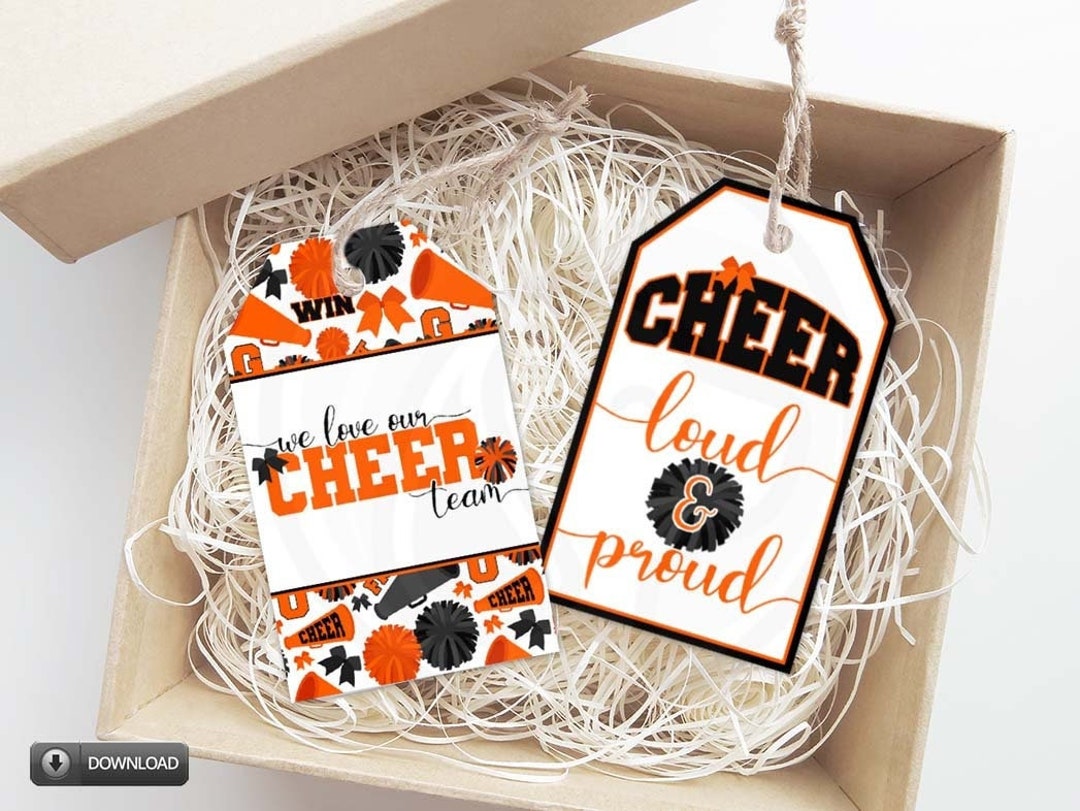 Printable Cheerleading Gift Tags, Cheer Team Coach Gift Tags, Orange ...