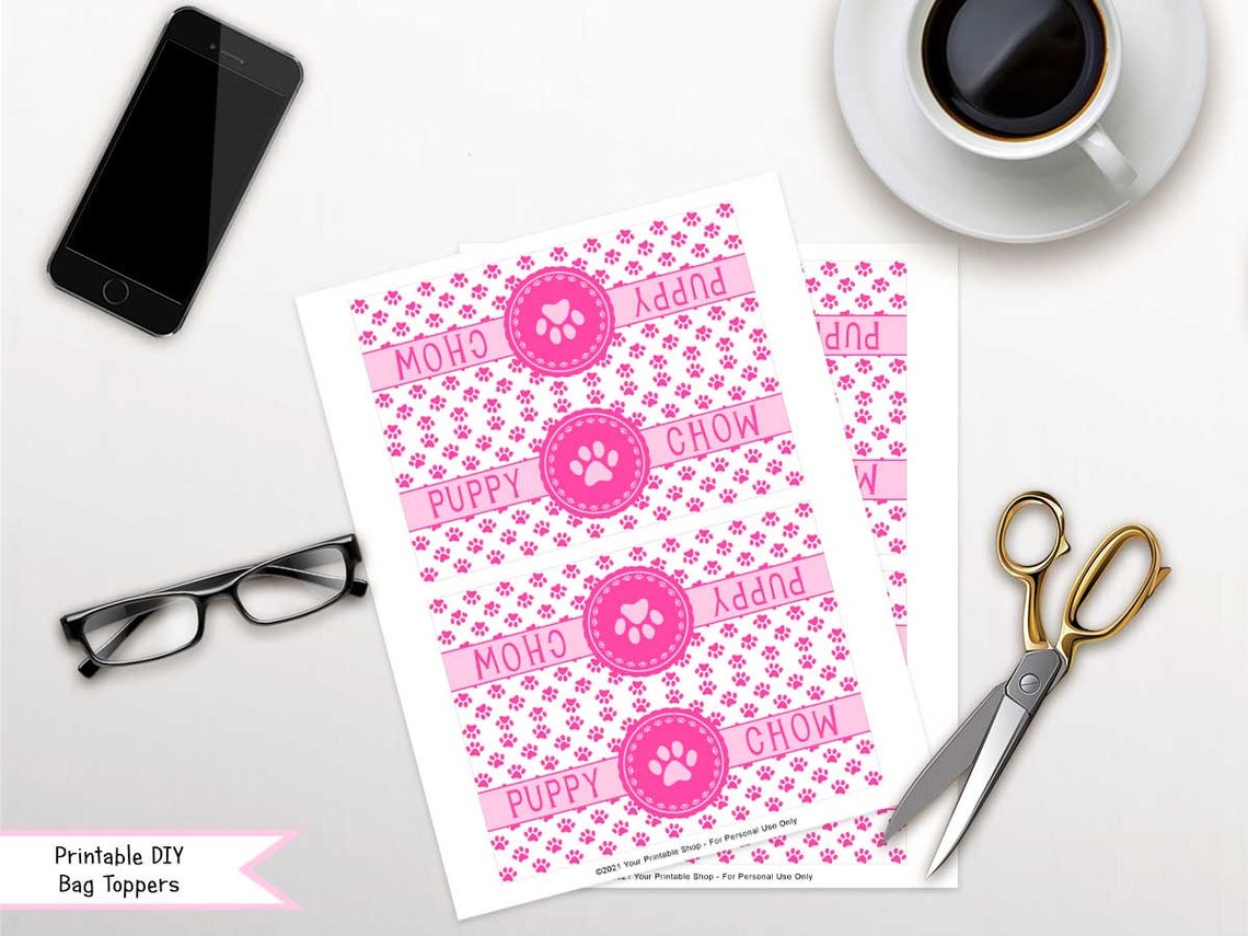 Printable Pink Puppy Chow Treat Bag Toppers Puppy Birthday | Etsy