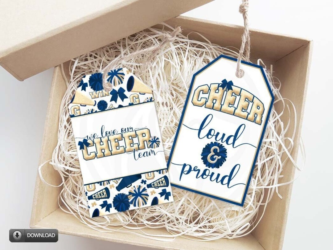 Navy Blue Gold High School Cheer Gift Tags, Printable Blue Cheer Coach ...