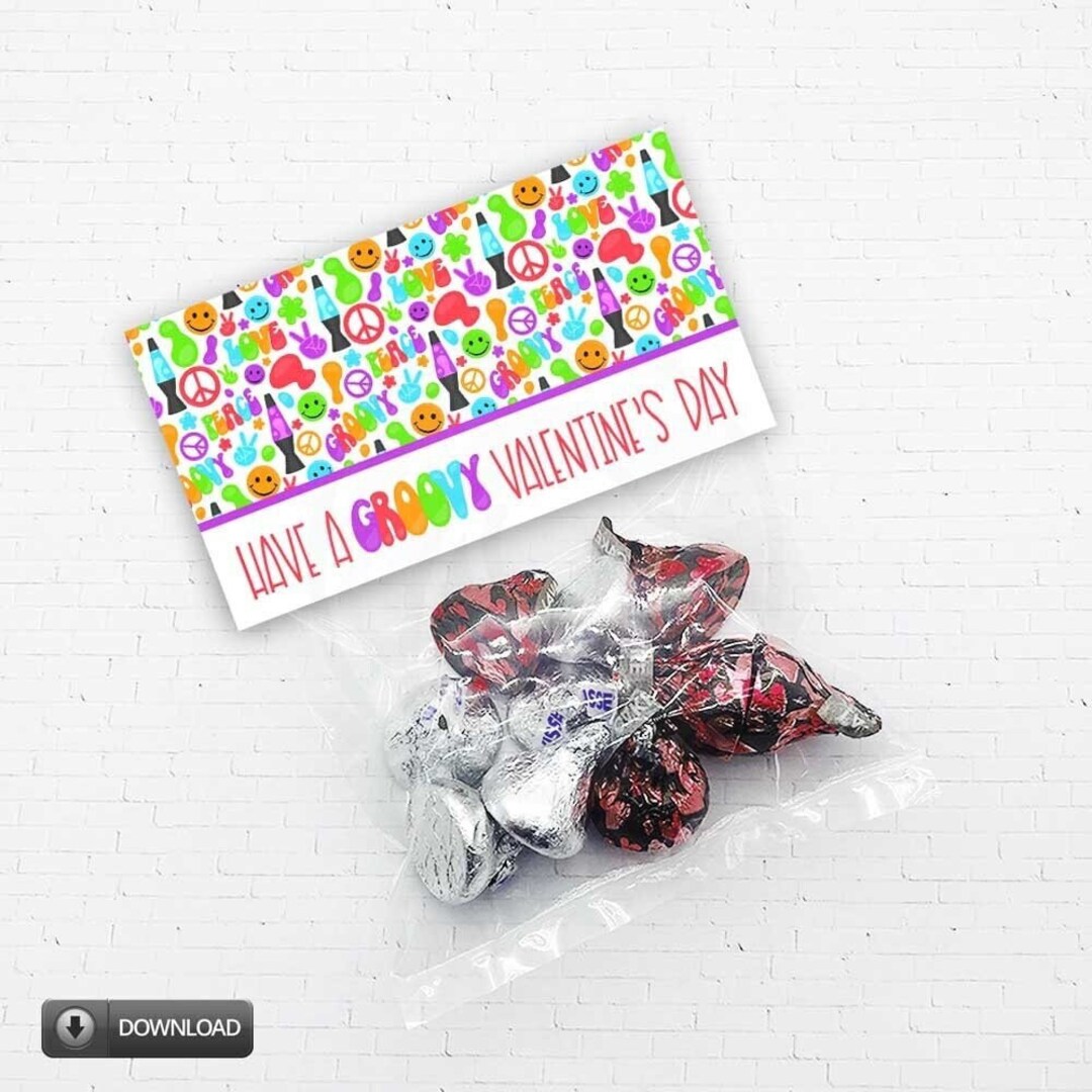 Printable Groovy Valentine's Day Treat Bag Toppers, Valentine Cookie ...