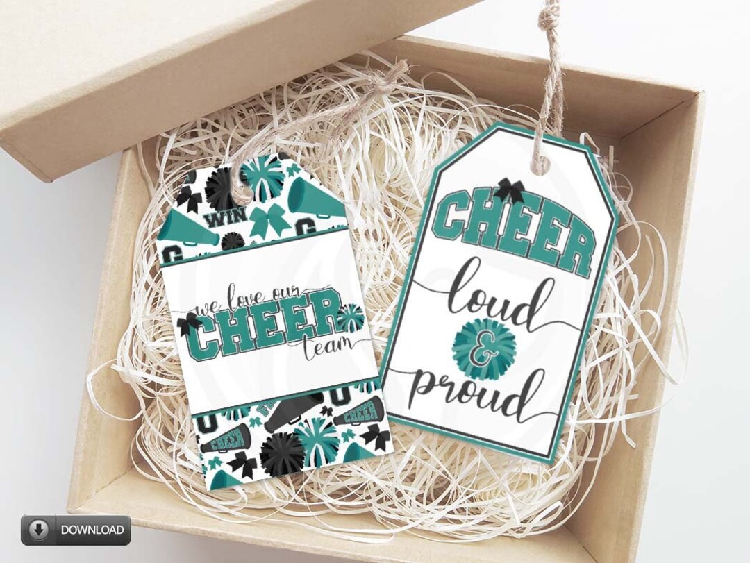 Teal and Black Cheerleading Printable Gift Tags, Cheer Team Mom Coach ...