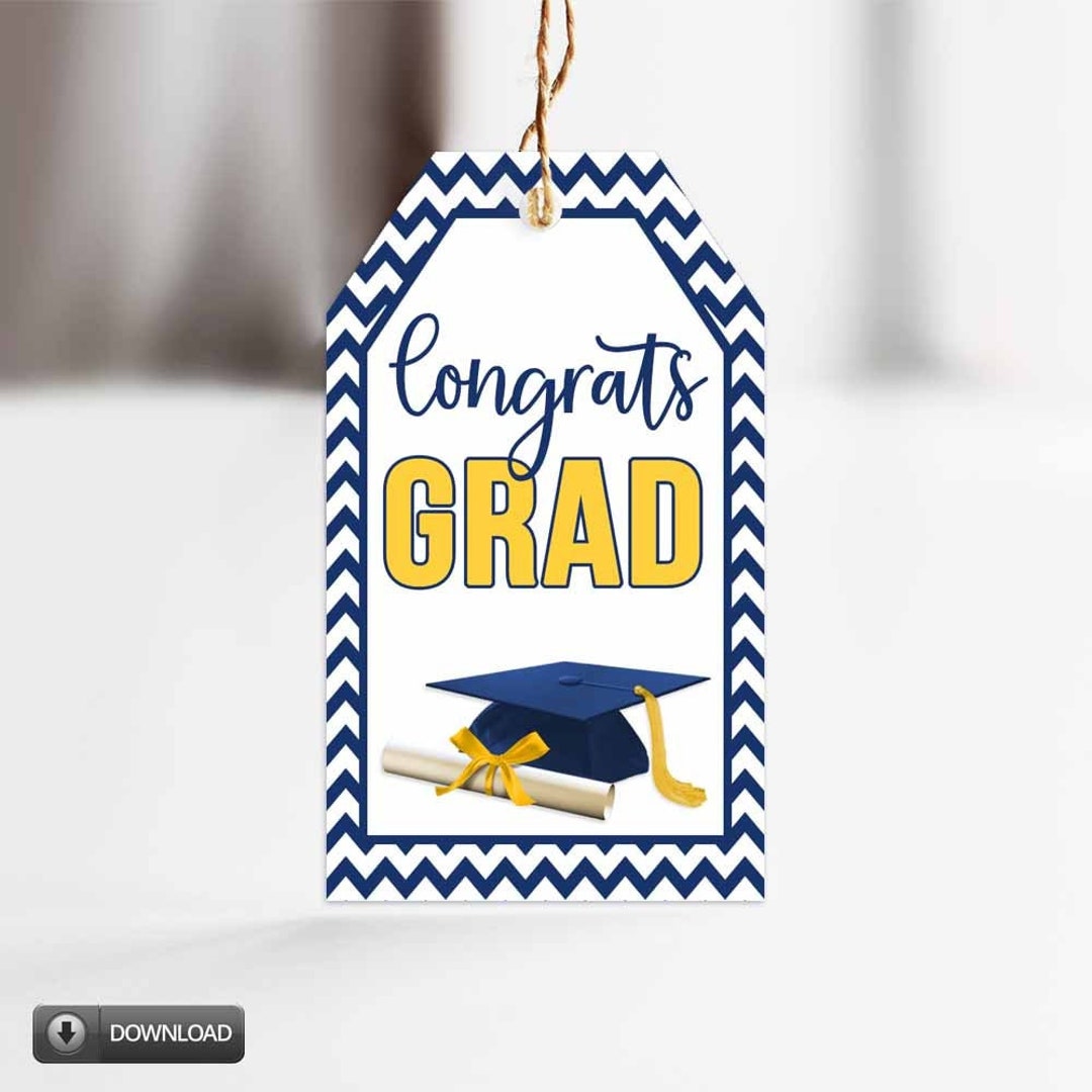 Blue Yellow Class of 2023 Printable Graduation Gift Tags, High School ...