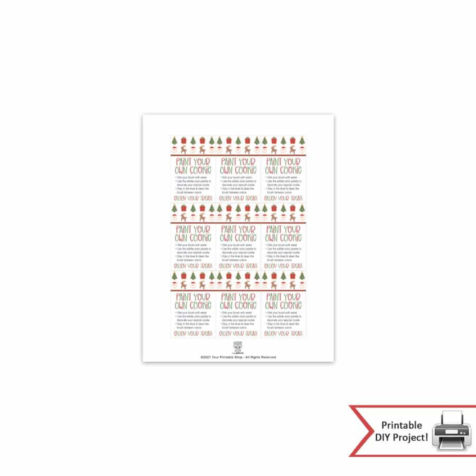 Printable Christmas Paint Your Own Cookie Tag Christmas | Etsy