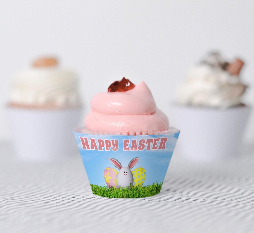 Printable Happy Easter Bunny Cupcake Wrappers, Easter Baking Supplies ...