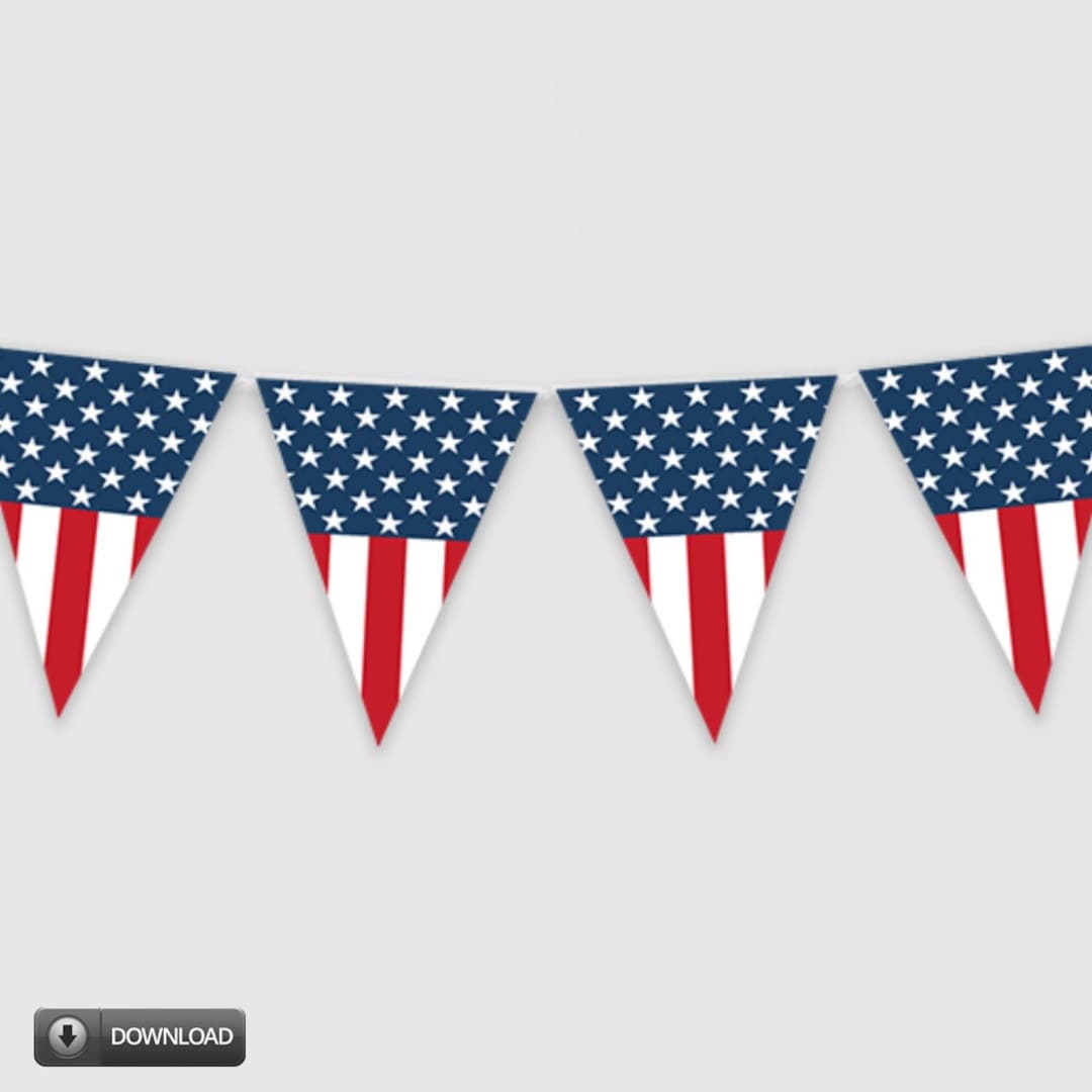 Printable Patriotic American Flag Banner, Red White Blue Stars and ...