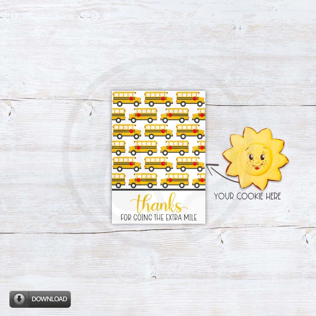 School Bus Driver Thank You Printable Cookie Card Thanks for - Etsy