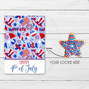 Printable 4th of July Patriotic Cookie Card Red White Blue - Etsy