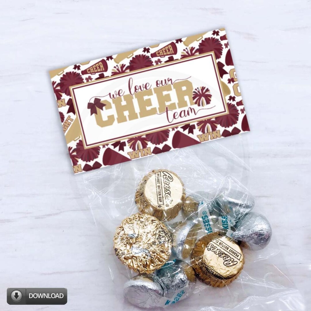 Printable Maroon Black Cheerleader Bag Toppers, High School College ...