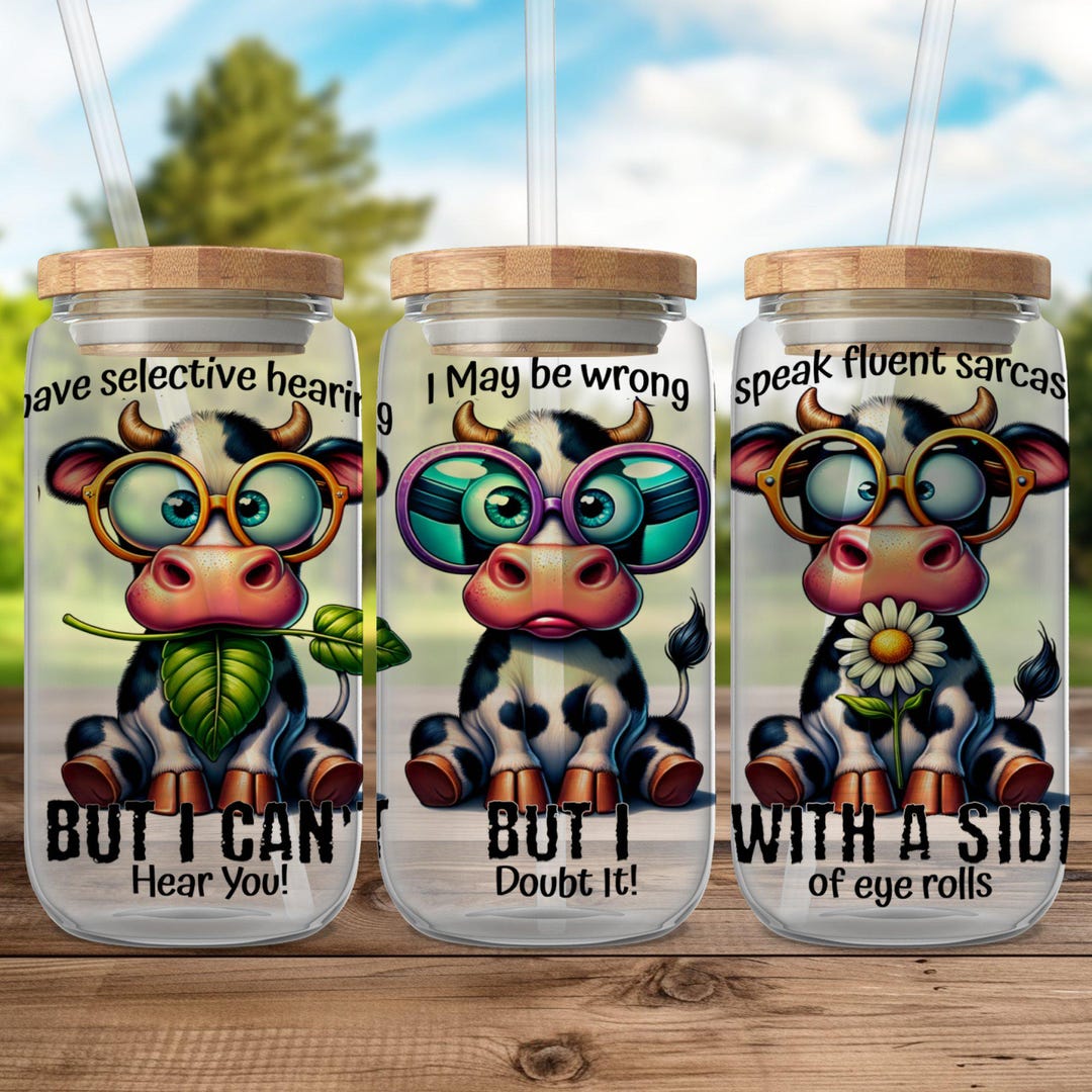 Funny Sarcastic Cows Libbey Can 16oz Glass Can Tumbler With Bamboo Lid ...