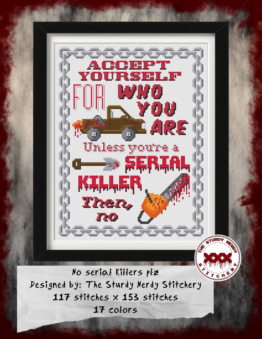 No Serial Killers Please Self Affirmation Halloween Horror Cross Stitch ...