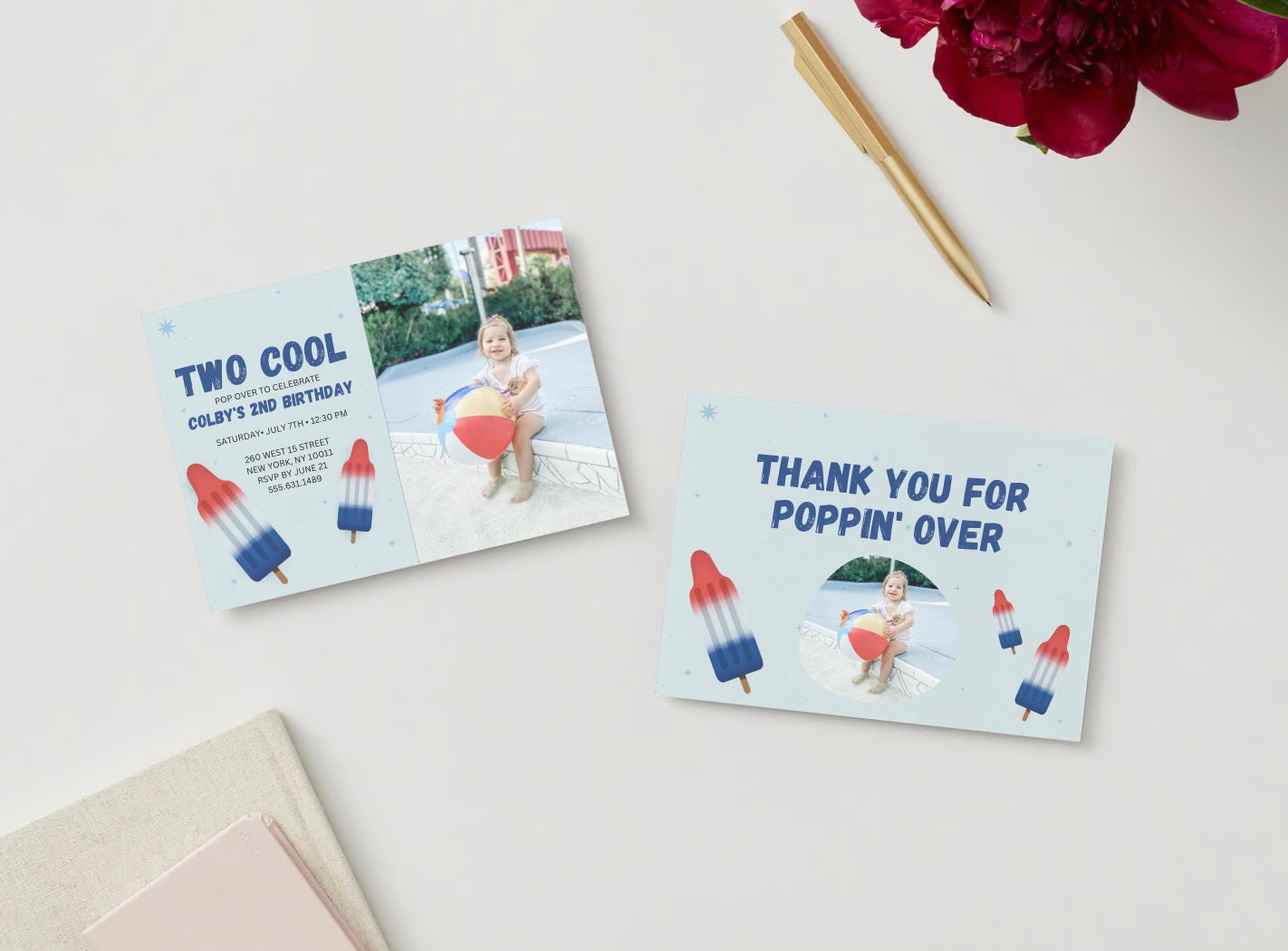 Editable Two Cool Ice Pop Party Invitation Custom 2nd Birthday Invite ...
