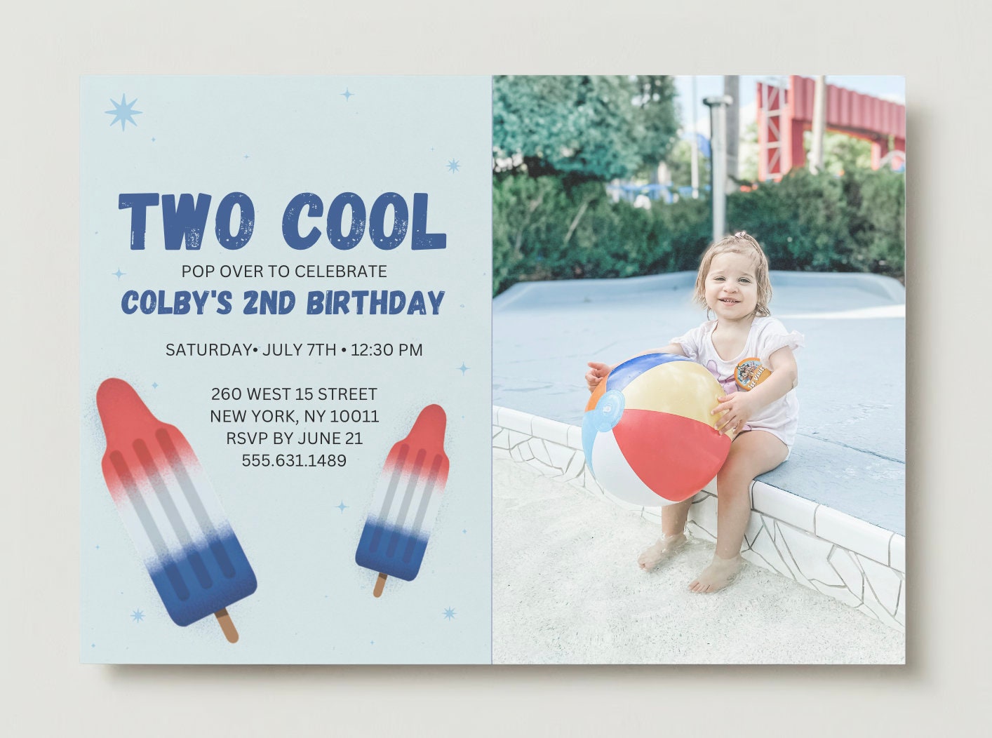 Editable Two Cool Ice Pop Party Invitation Custom 2nd Birthday Invite ...