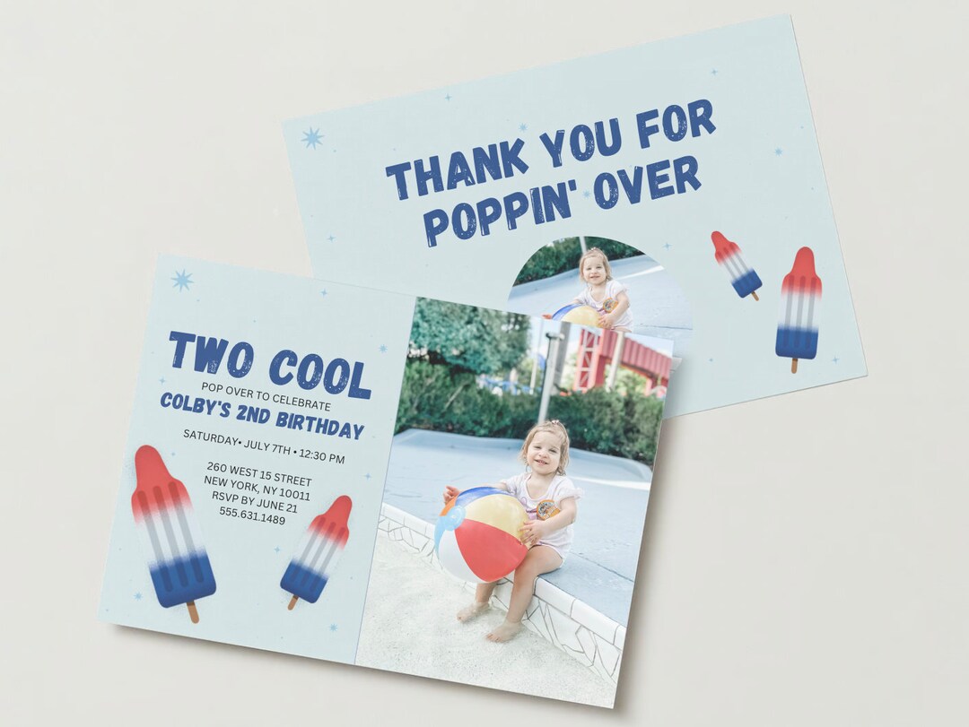 Editable Two Cool Ice Pop Party Invitation Custom 2nd Birthday Invite ...