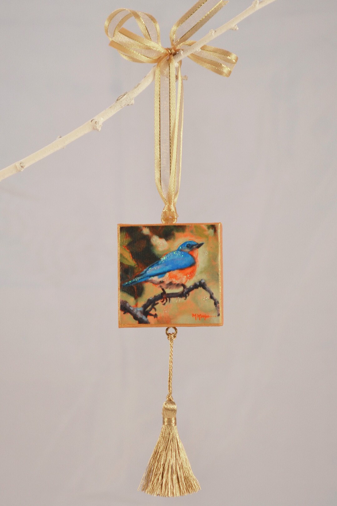 Eastern Bluebird Ornament or Magnet: Mini Canvas Art, Gold Tassel - Etsy