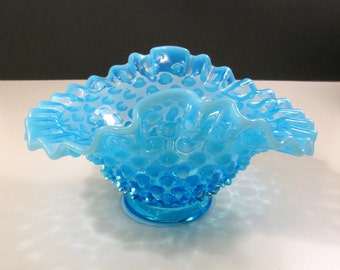 Vintage Fenton Blue Opalescent Hobnail Ruffled Crimped - Etsy