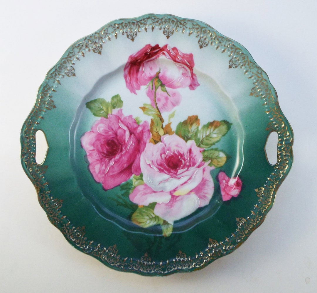 Antique Carl Tielsch Germany Roses 10 1/2" Serving Plate Handpainted - Etsy
