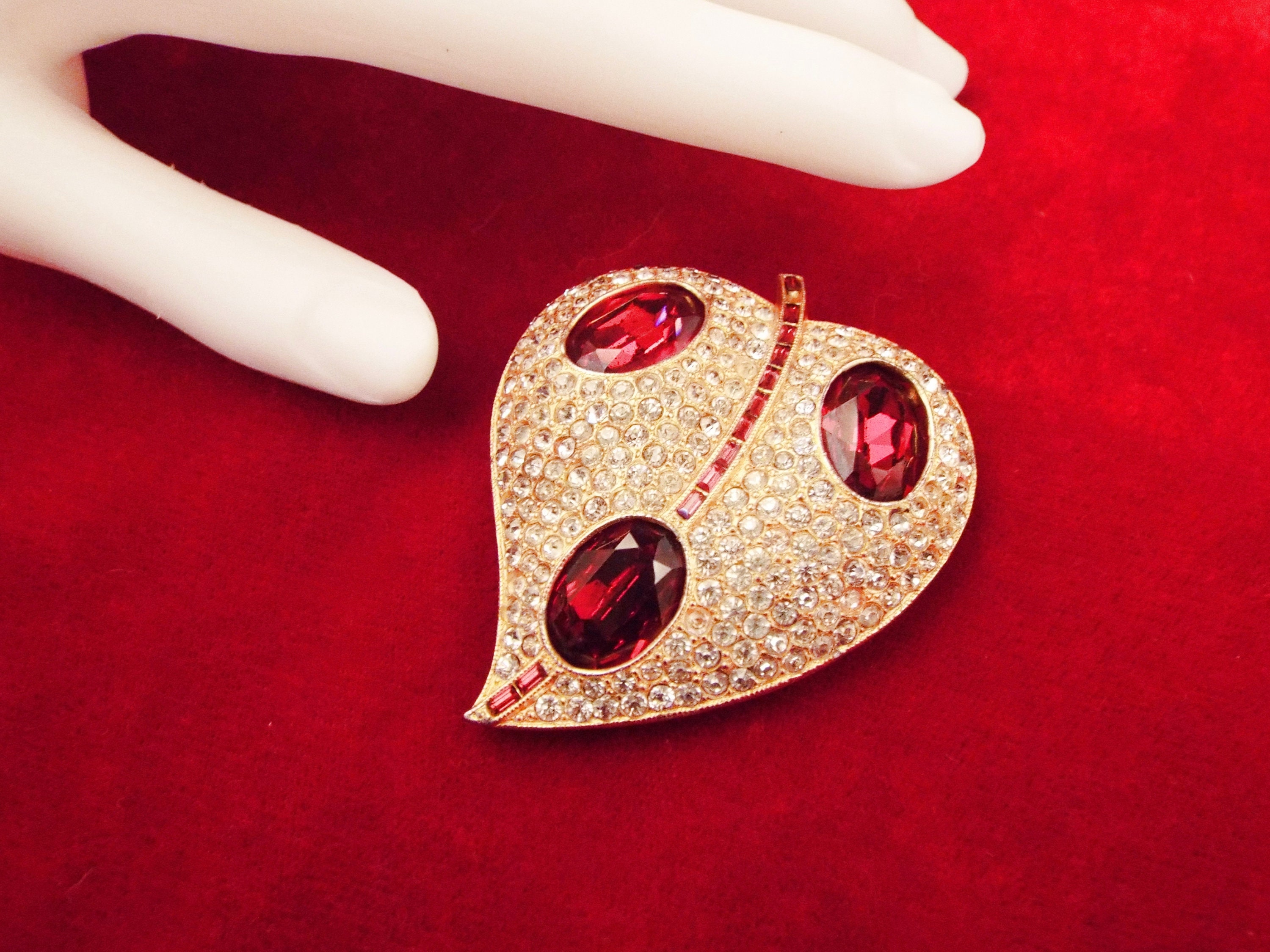 Stunning Large Mid Century Clear and Ruby Red Rhinestone Dress - Etsy