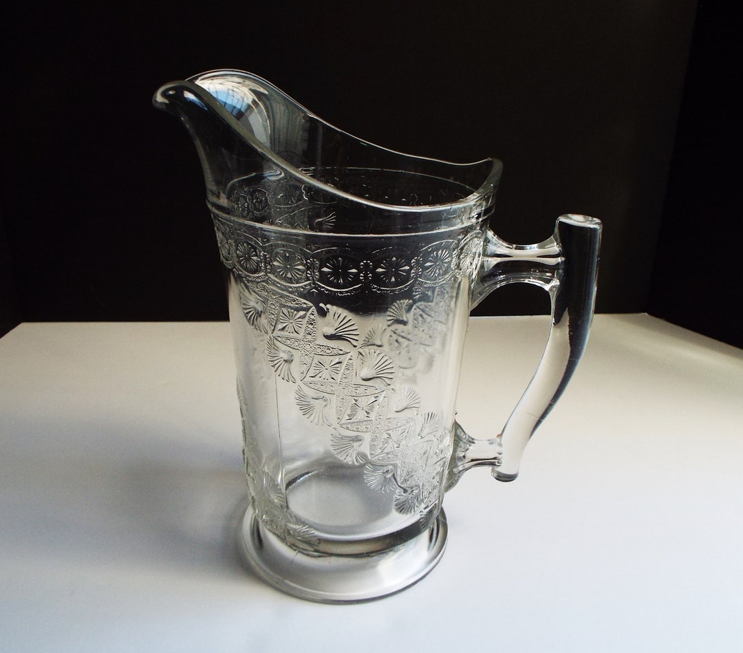 Antique Eapg Clear Glass Pitcher W Diagonal Band Early American