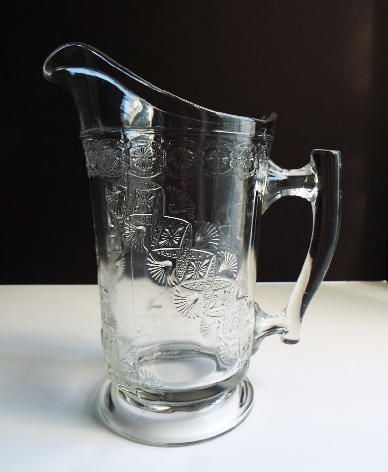 Antique EAPG Clear Glass Pitcher W/ Diagonal Band Early American ...