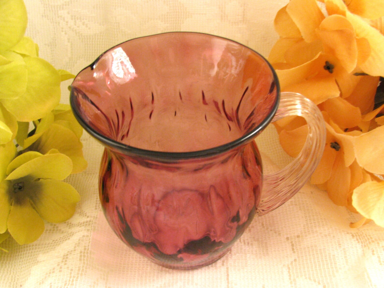 Vintage Hand Blown Pilgrim Art Glass Cranberry Pitcher or - Etsy