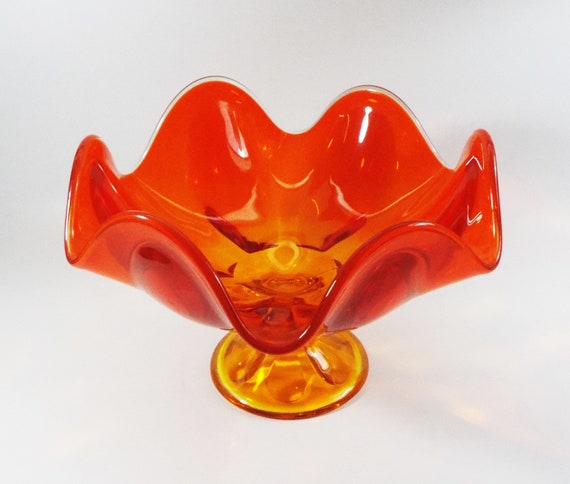 Vases Viking Persimmon Glass Retro Pedestal Bowl Compote Home Décor ...