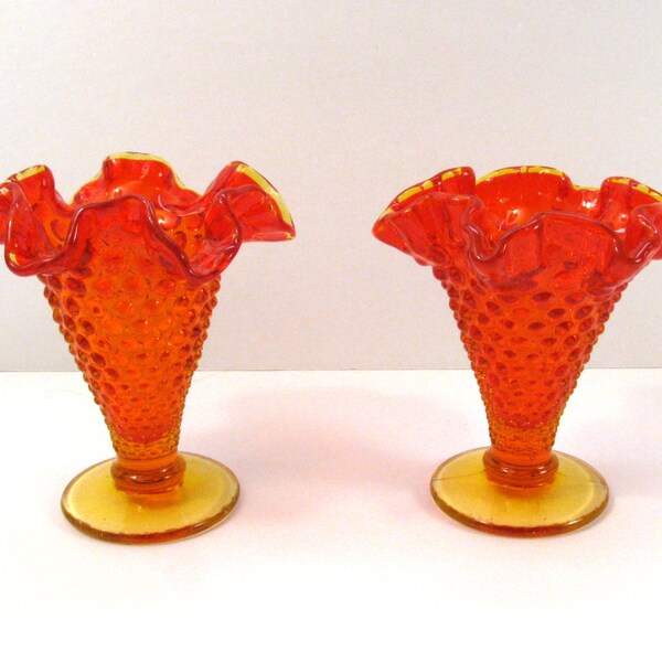Fenton Hobnail Orange Vase - Etsy
