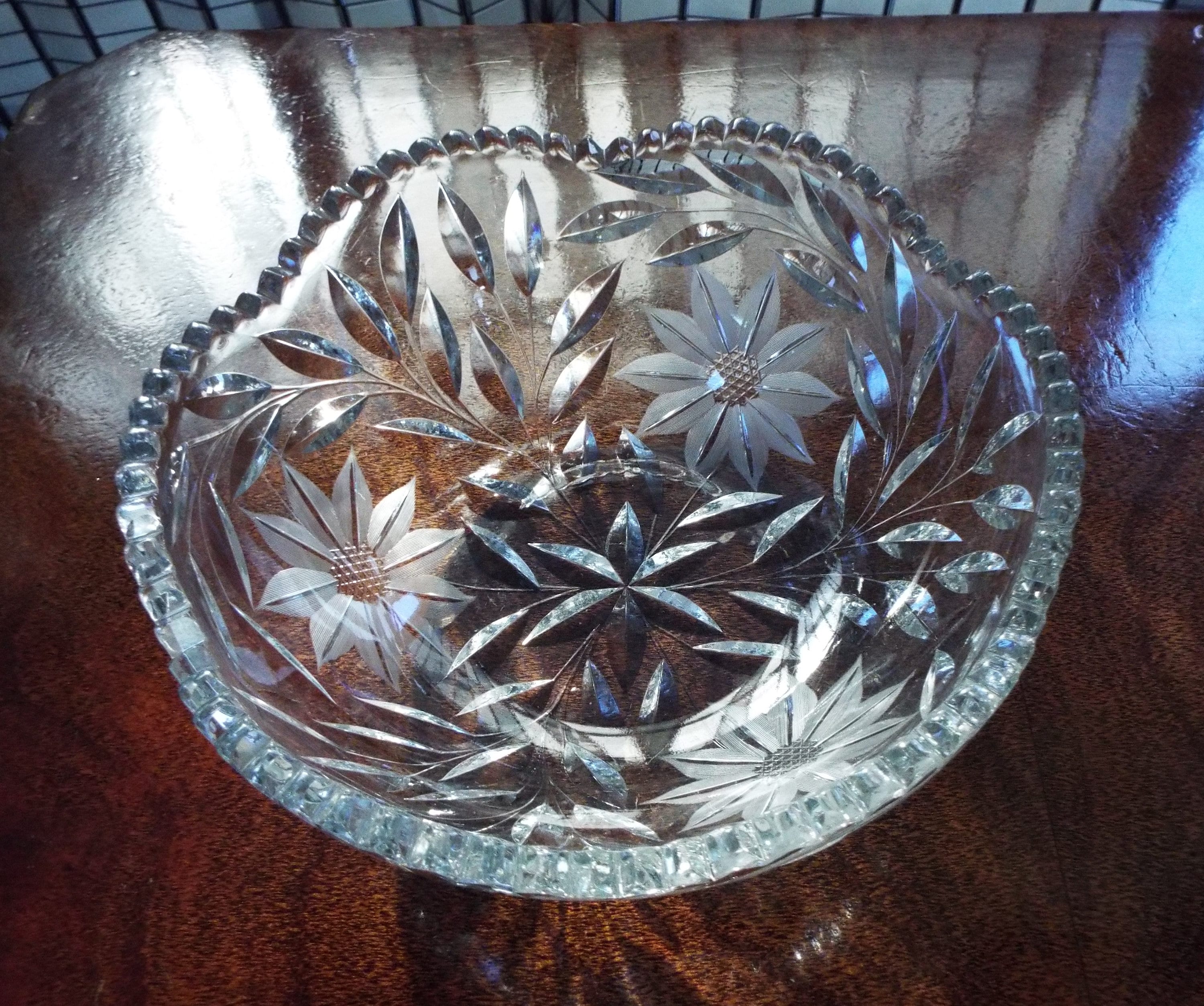 American Brilliant Period 8.5 Cut Crystal Bowl Flowers and Leaves - Etsy