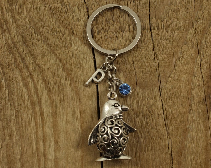 Penguin Bag Charm, Silver Penguin Keyring, Silver Penguin Keychain ...
