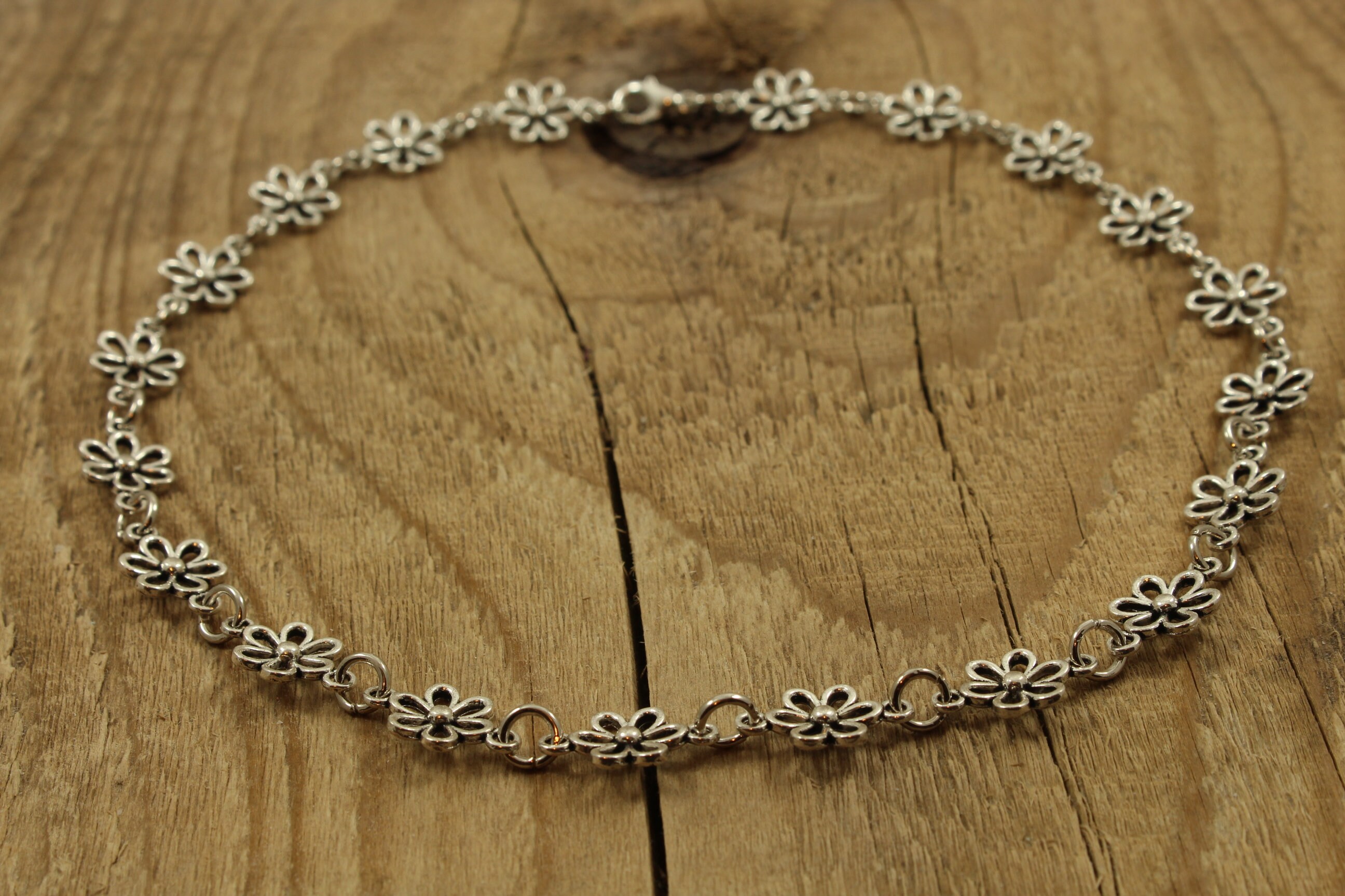 Silver Flower Choker Necklace, Silver Flower Necklace, Chain of Flowers ...
