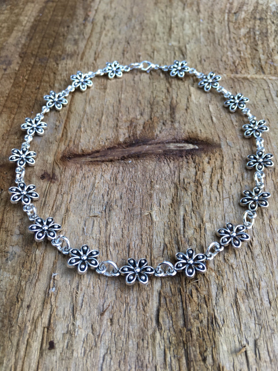 Flower Choker Necklace Silver Flower Necklace Chain of - Etsy