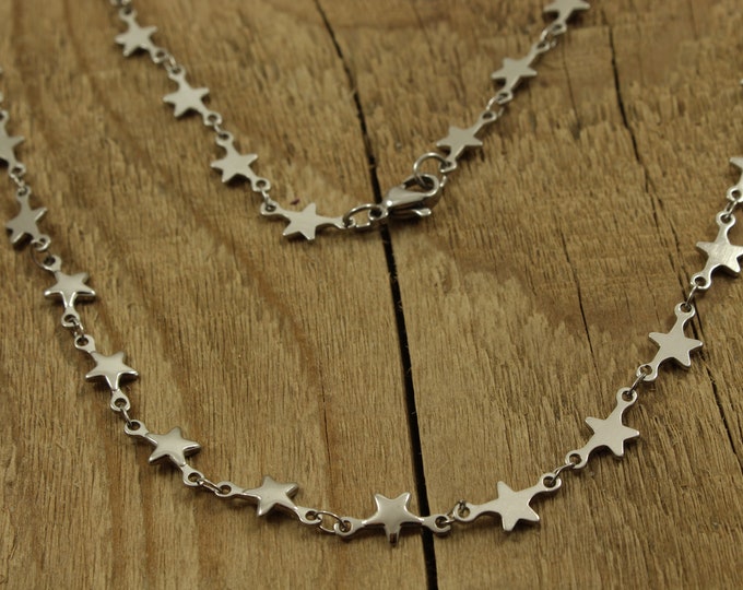 Silver Star Chain Necklace, Silver Star Necklace, Star Jewellery, Star ...