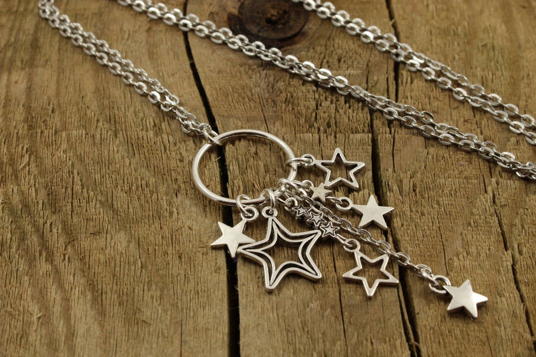 Long Star Necklace, Silver Star Necklace, Silver Multi Star Pendant ...