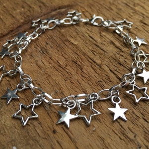 Star Charm Bracelet, Silver Star Jewellery, Adjustable Star Chain ...