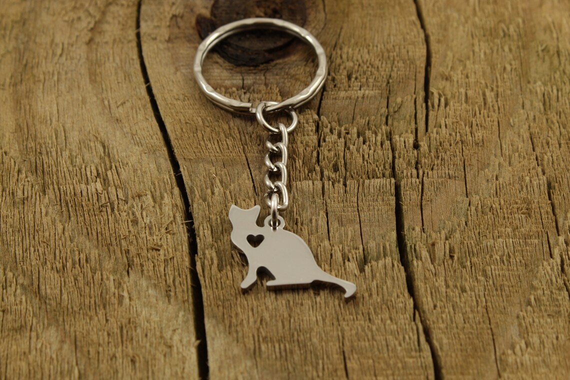 Cat Keychain Cat Keyring Silver Cat Keyring Friendship - Etsy