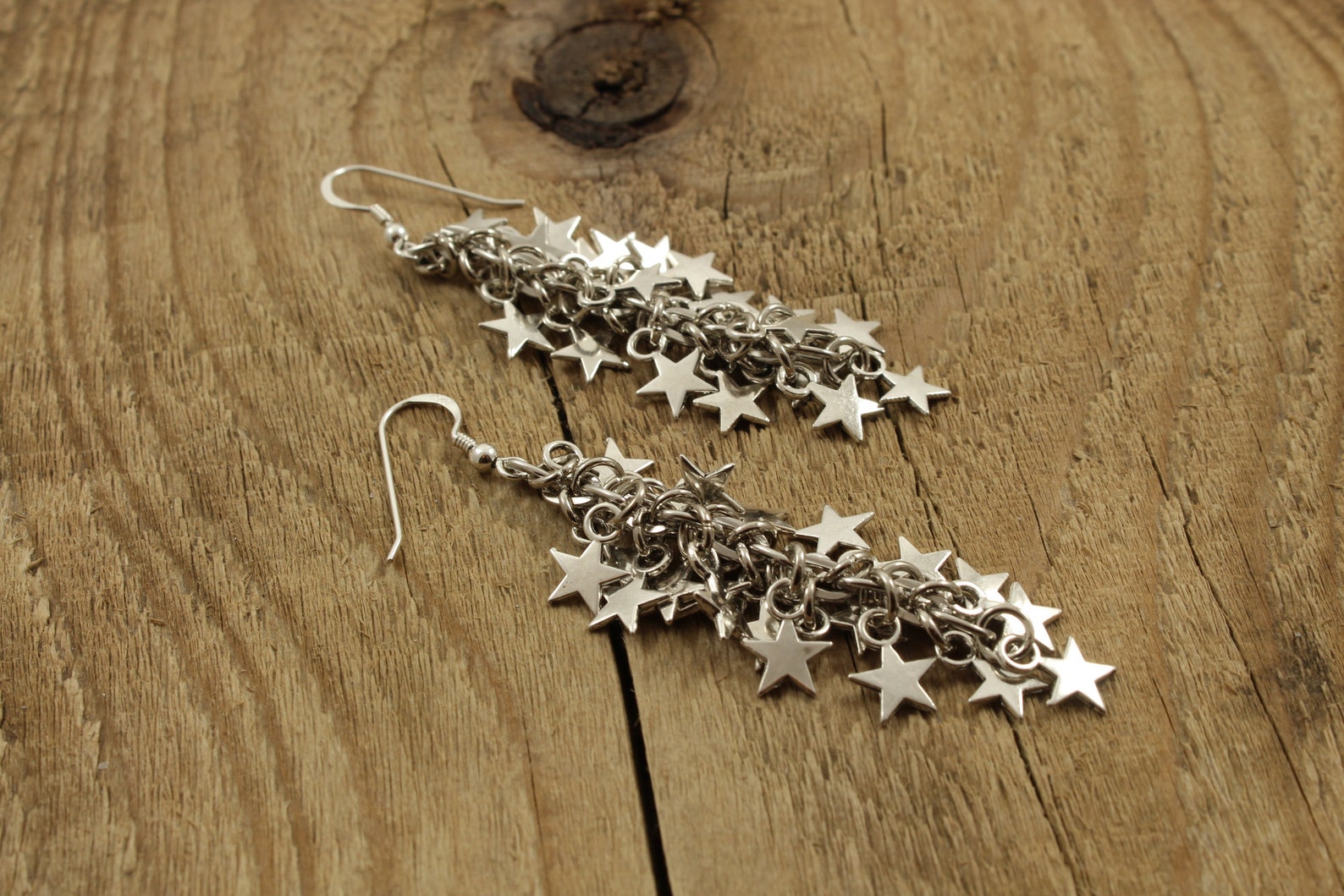 Long Silver Star Earrings, Dangly Star Earrings, Dangle Drop Earrings ...