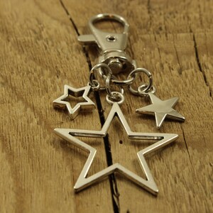 Silver Stars Bag Charm, Silver Star Keyring, Star Gift, Star Keychain ...