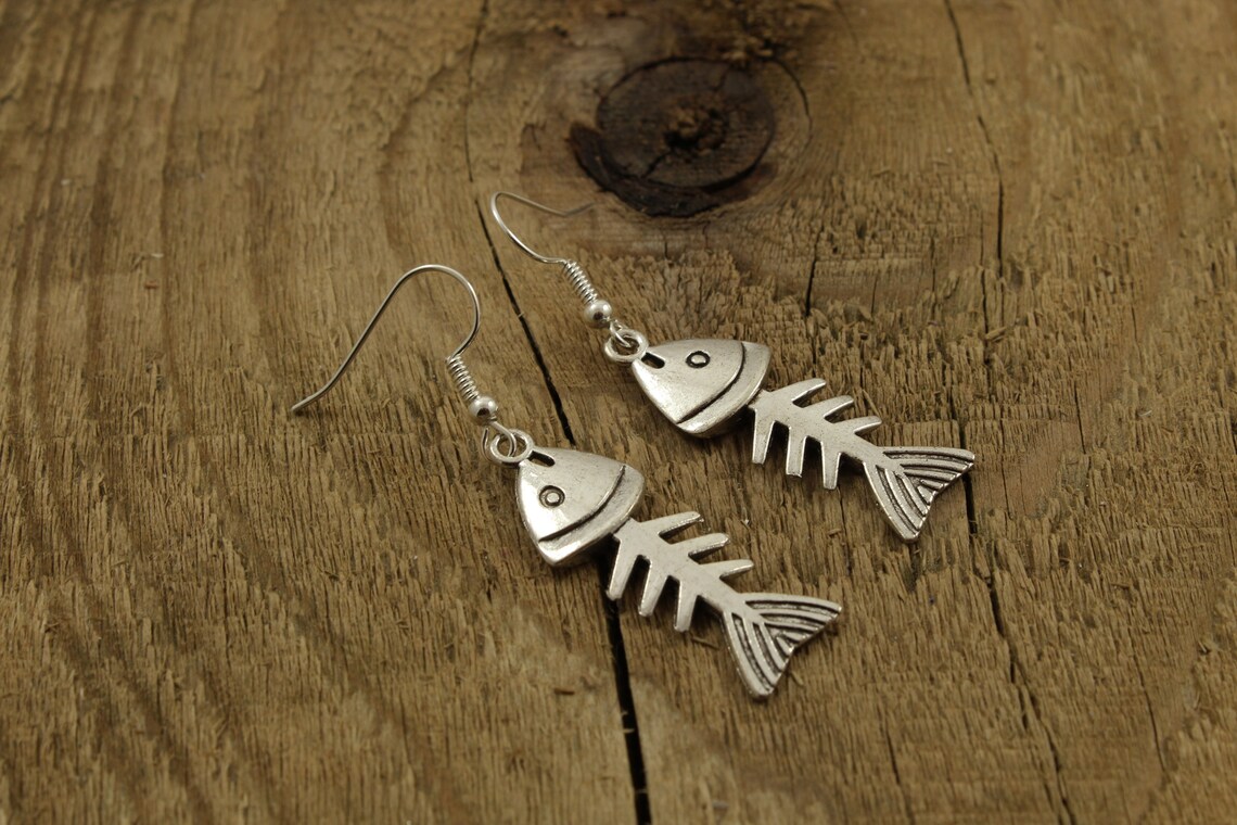 Fish Earrings, Fish Jewellery, Fish Bone Earrings, Skeleton Earrings ...