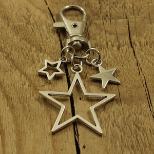 Silver Stars Bag Charm, Silver Star Keyring, Star Gift, Star Keychain ...