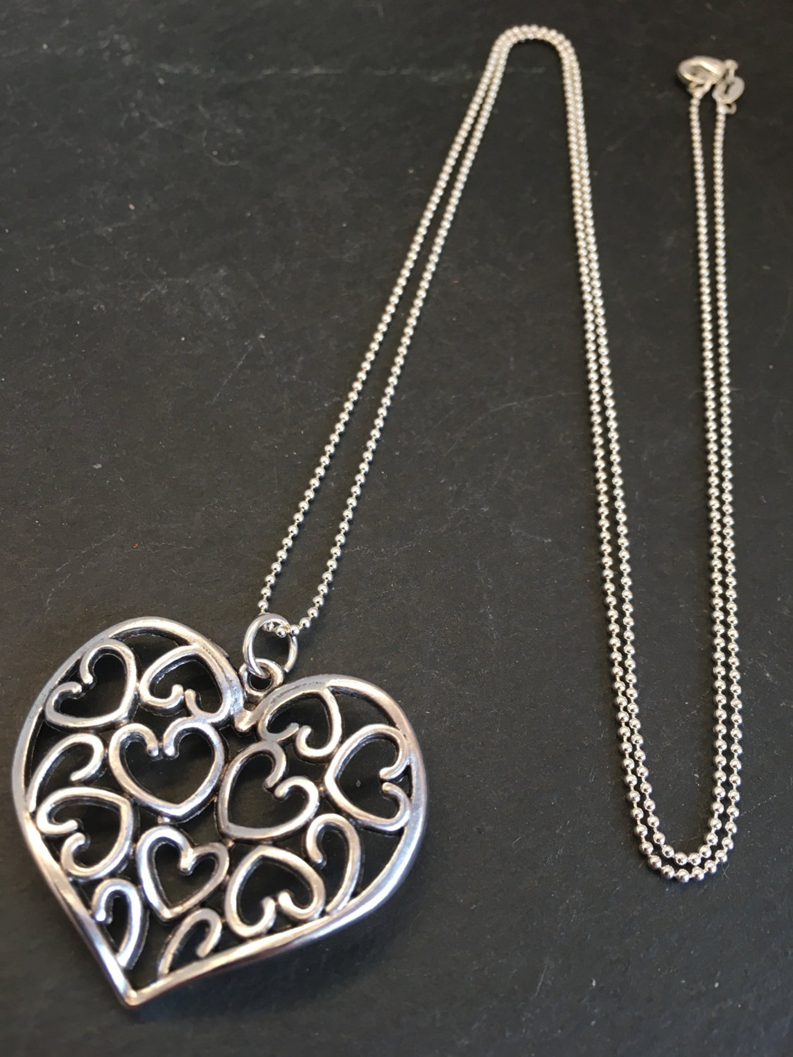 Long Heart Necklace Long Silver Necklace Silver Intricate - Etsy UK