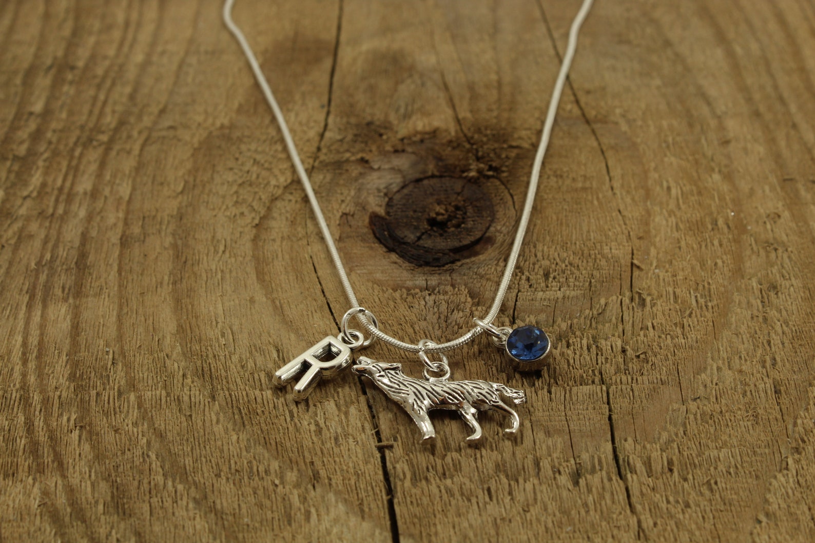 Wolf Necklace, Wolf Pendant, Wolf Charm, Personalised Necklace, Initial ...