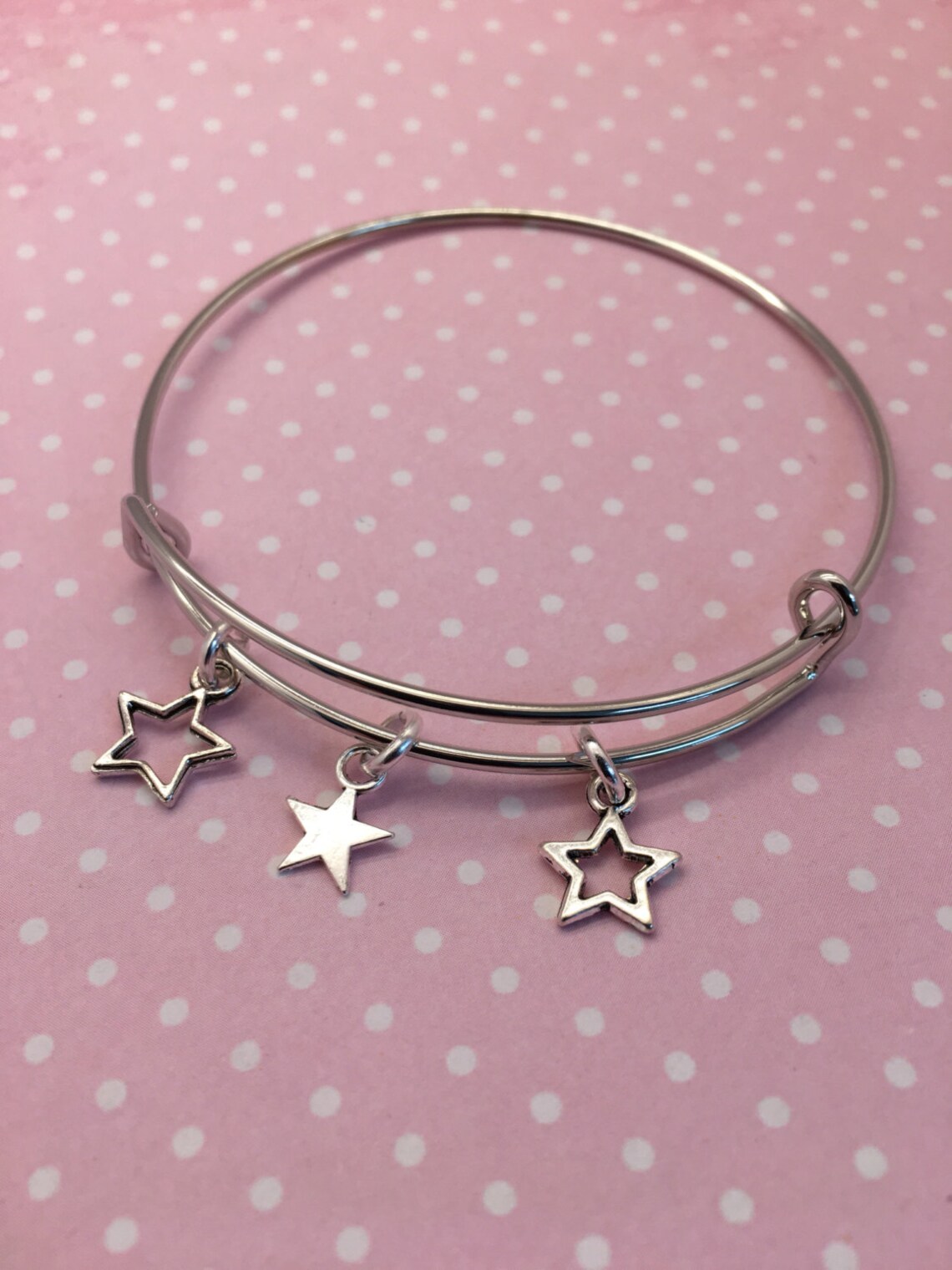 Silver Star Bangle Star Themed Bangle Star Bracelet Silver - Etsy