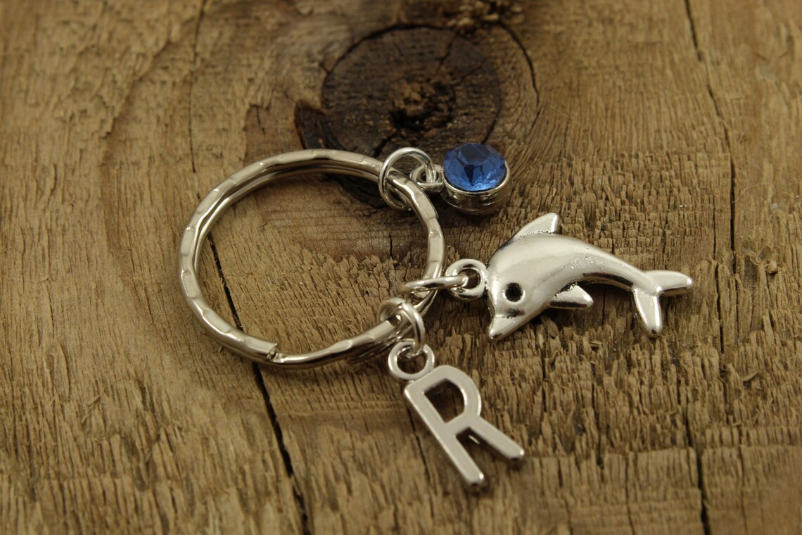 Silver Dolphin Keyring, Dolphin Keychain, Personalized Dolphin Birthday ...