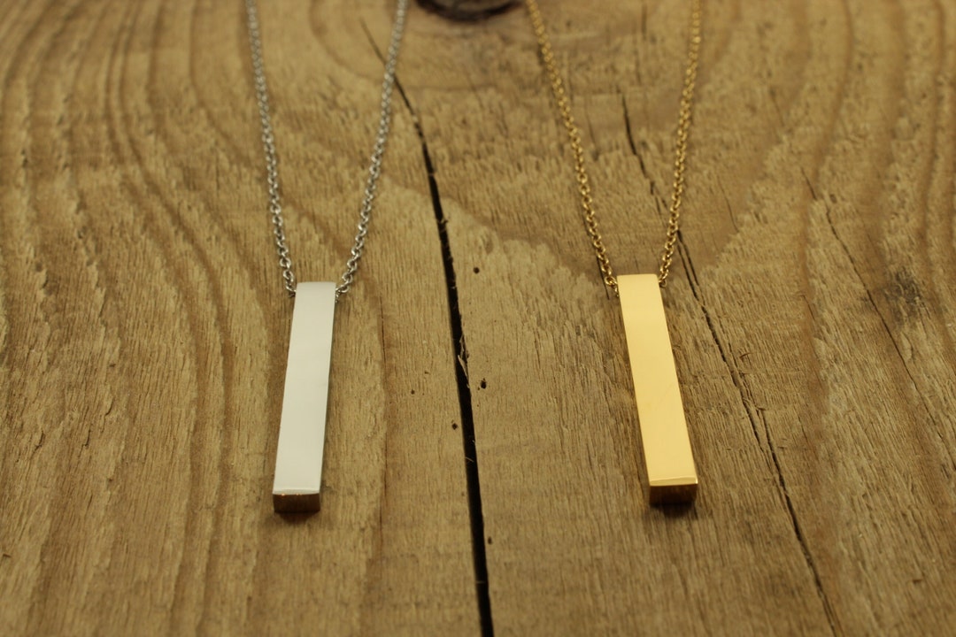 Silver Bar Necklace, Gold Bar Necklace, Stainless Steel Necklace, Bar ...