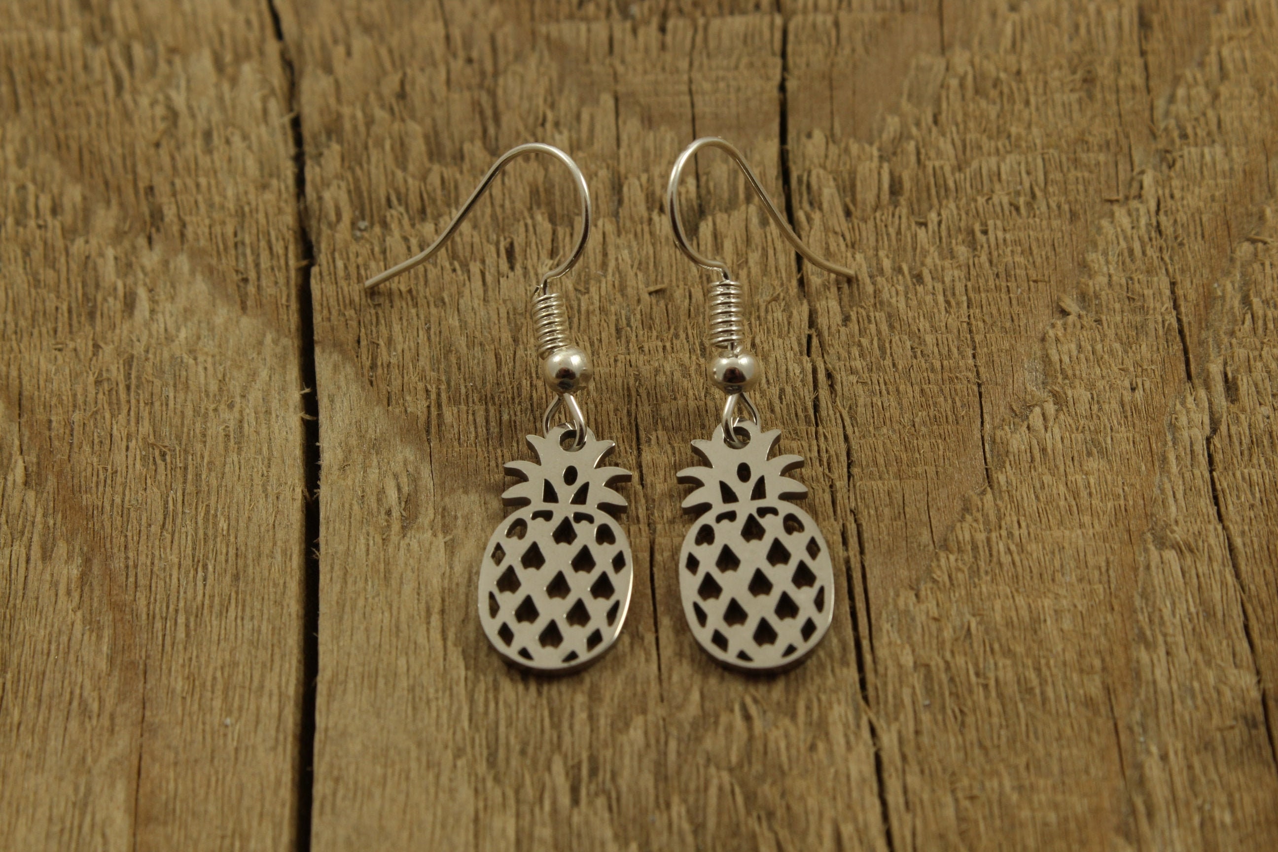 Silver Pineapple Earrings, Pineapple Jewellery, Fruity Earrings, Cute ...