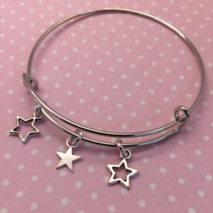 Silver Star Bangle, Star Themed Bangle, Star Bracelet, Silver Bangle ...